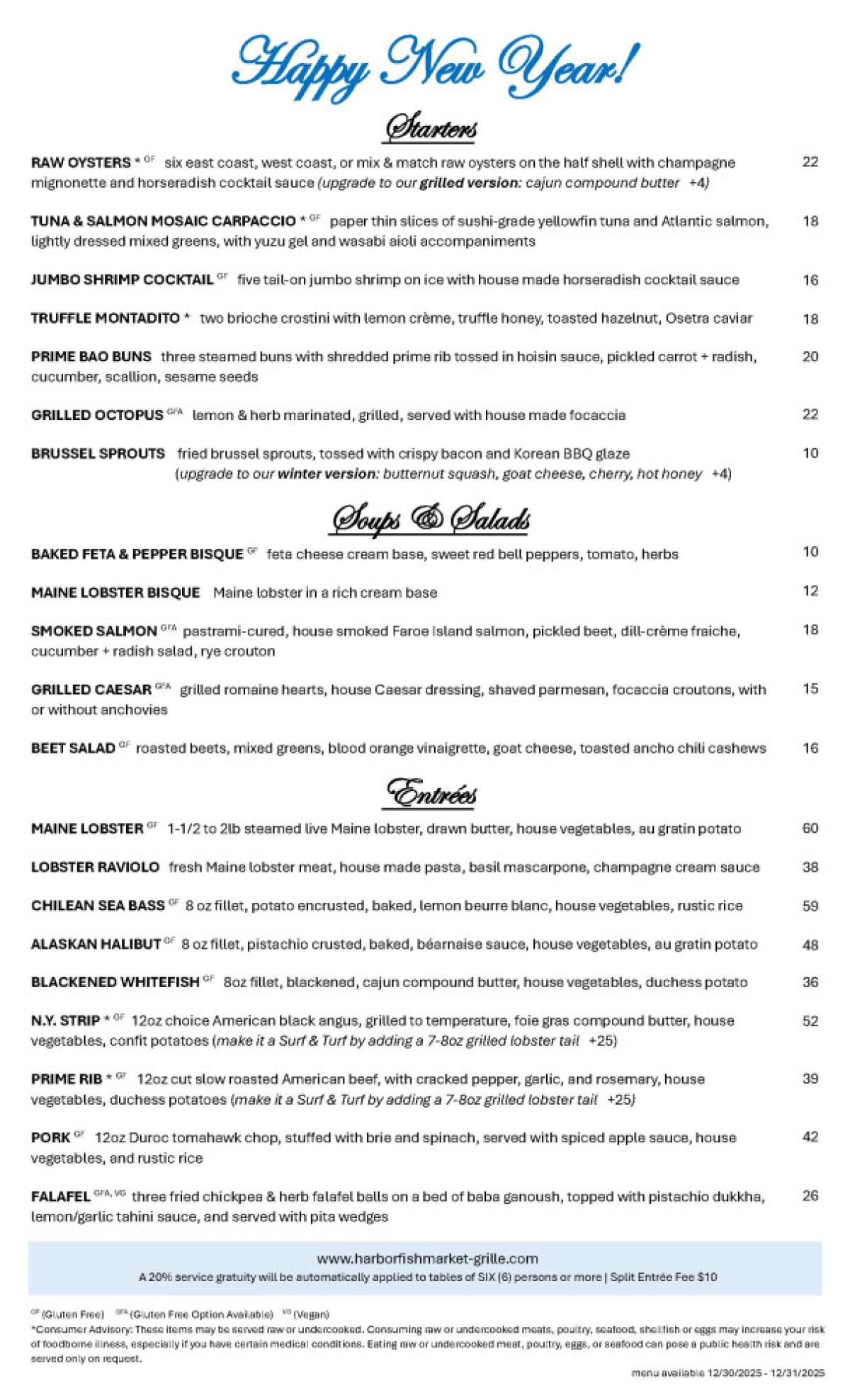 New Year's Menu | Harbor Fish Market & Grille